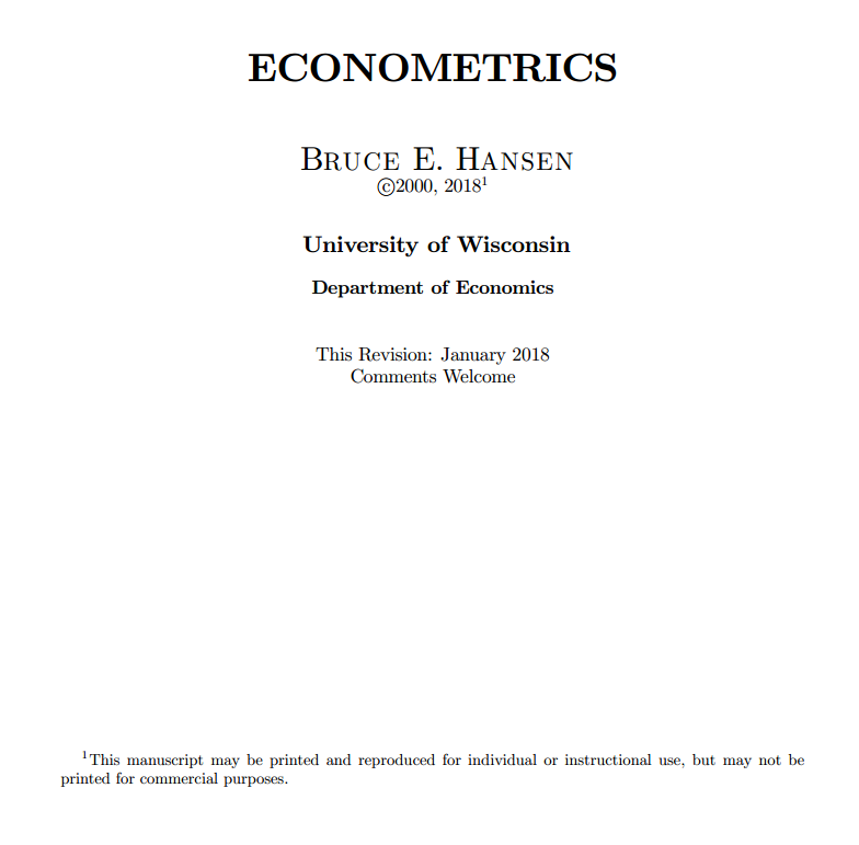 Econometrics Bruce E. Hansen University of Wisconsin Department of Economics - 计量经济学与统计软件 - 经管之家 ...