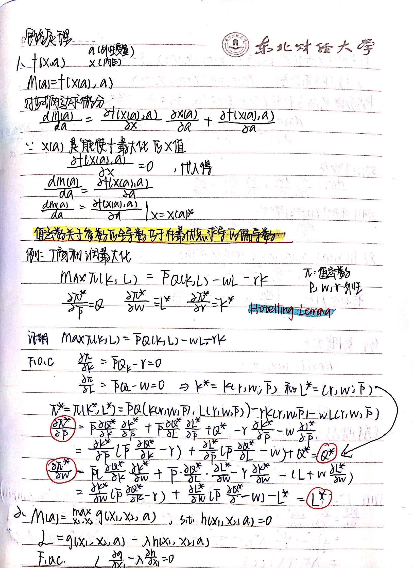 【学习笔记】高级微观经济学 包络定理 Hotelling Lemma Shepherd Lemma - 经管之家