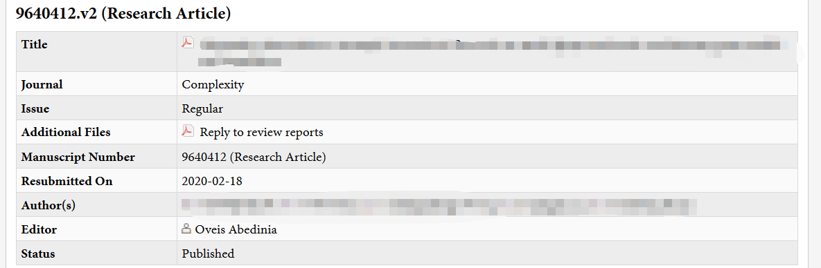 疫情期间的学术3：Complexity录用-SCI，JCRQ1 - 经管之家