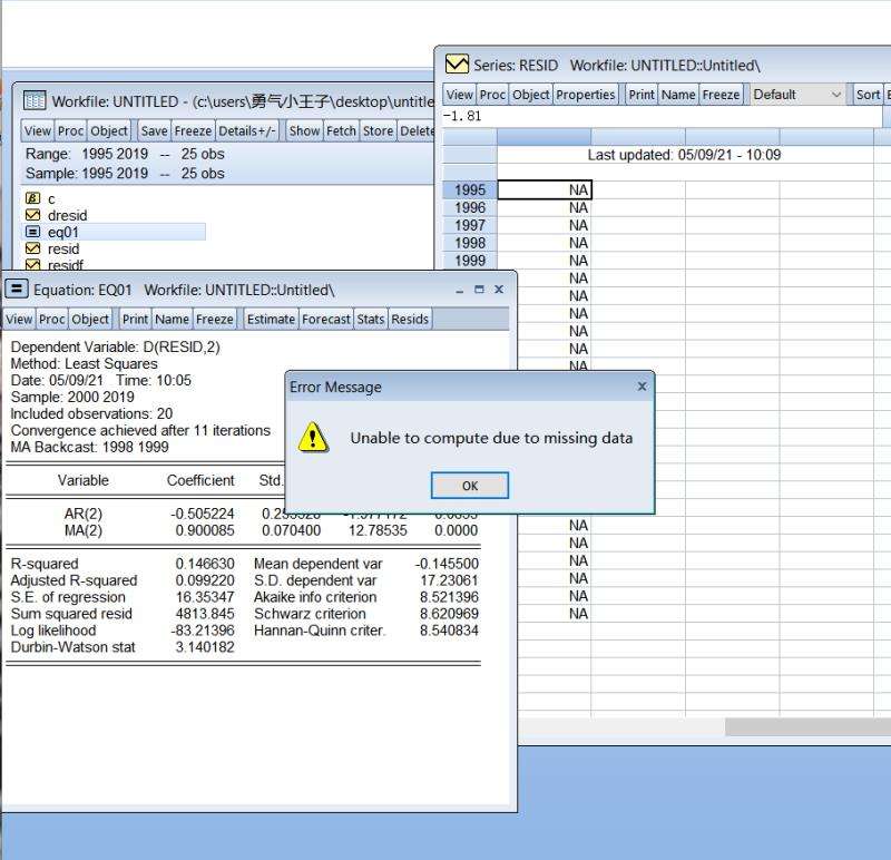 用eviews做arma模型预测数据，forecast失败 - 经管之家