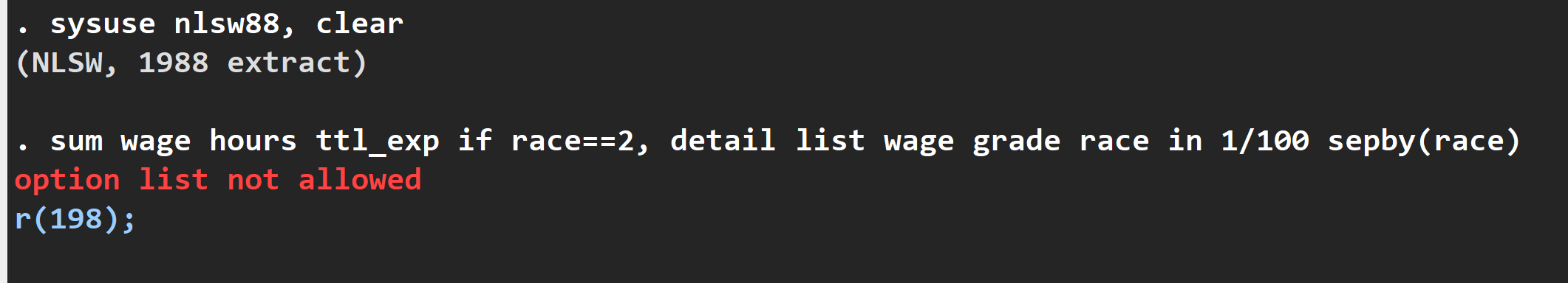 请问出现option list not allowed 和 invalid 'sepby'需要怎么修改？ - Stata专版 - 经管之家