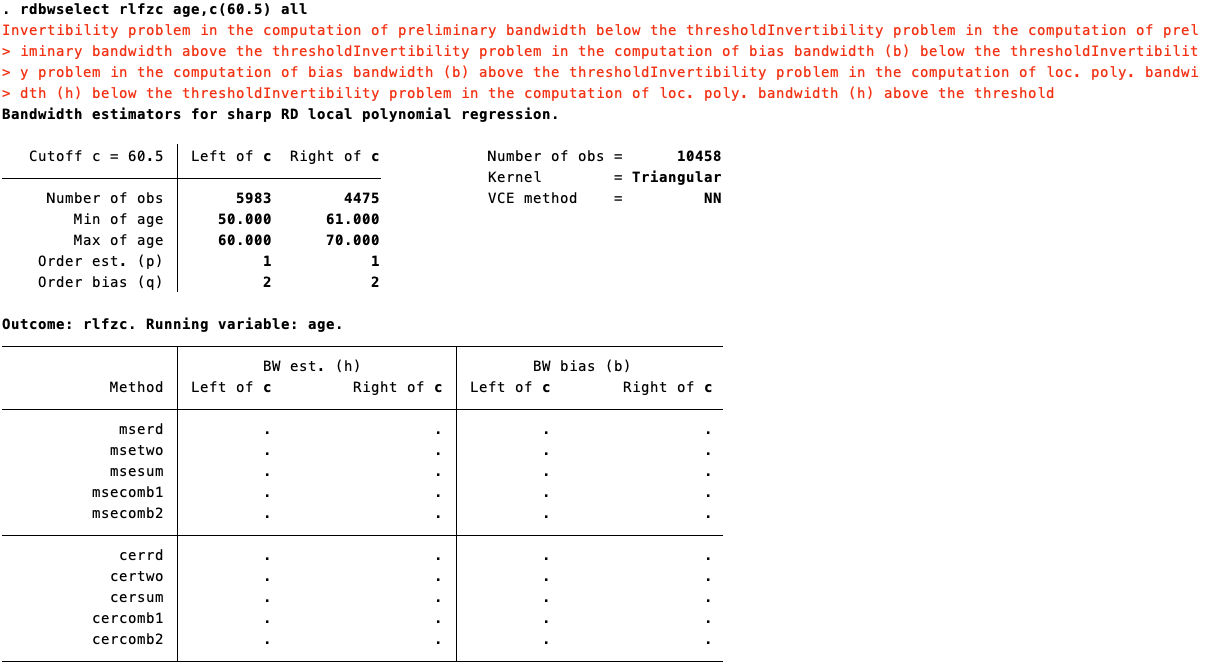 RD断点回归求助 rdrobust和rdbwselect均报错 - Stata专版 - 经管之家